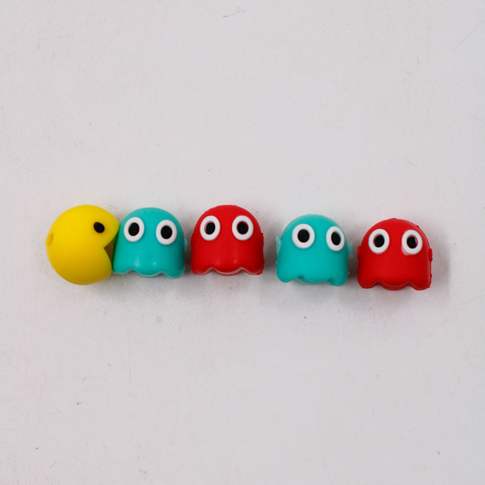Entremeio Fimo Pac-Man e Fantasmas 20mm em PVC - Kit com 3 Peças